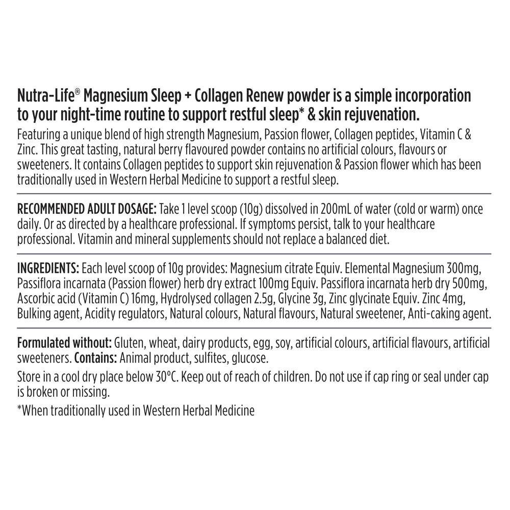 NUTRALIFE Magnesium Sleep + Collagen Renew Powder 250g – Matakana Pharmacy