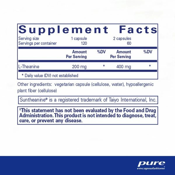 PURE ENCAPSULATIONS L-Theanine 60caps – Matakana Pharmacy