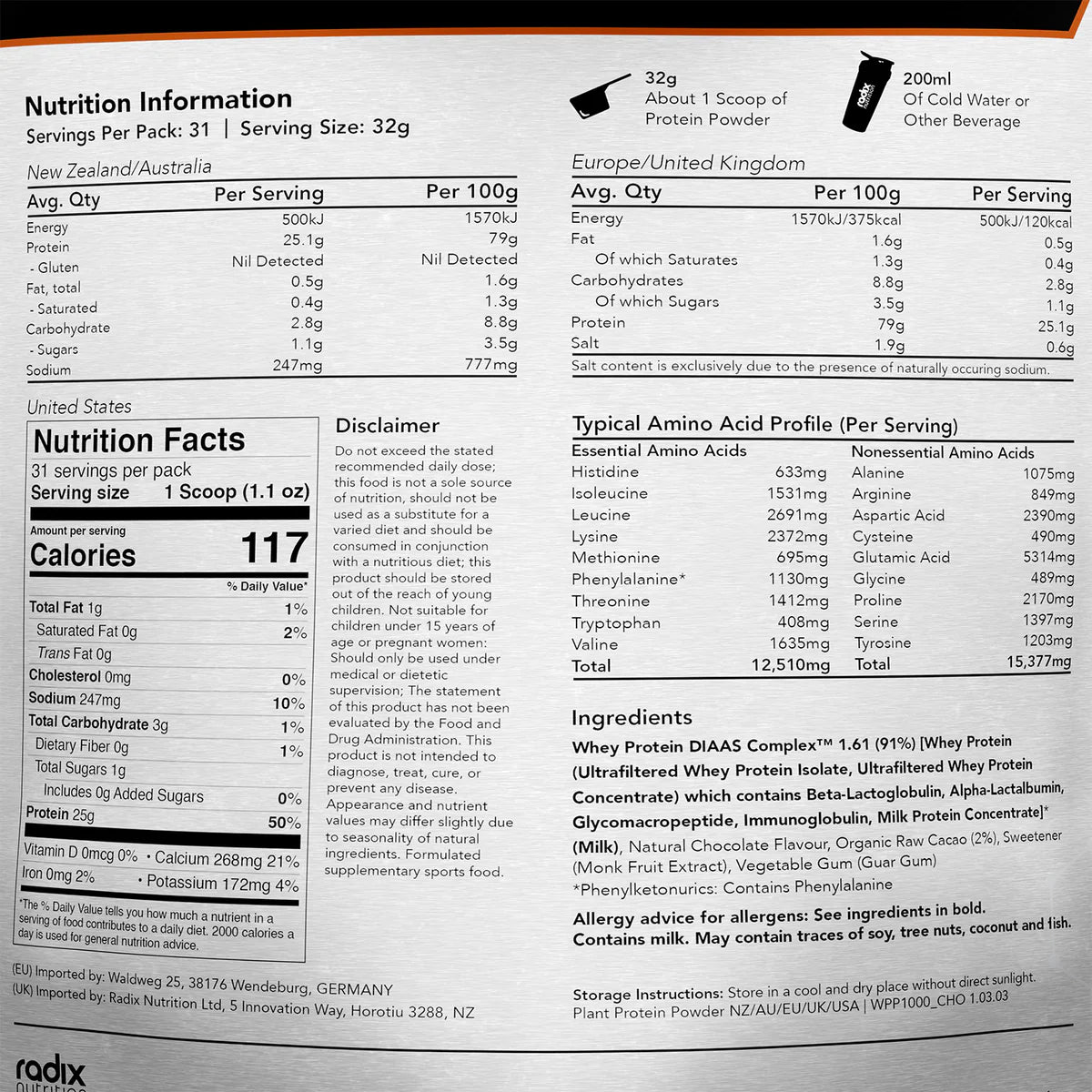 RADIX Whey Protein DIAAS Complex Chocolate 1.61 1kg – Matakana Pharmacy