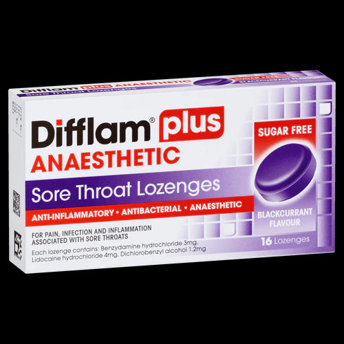 DIFFLAM Plus Lozenges Anaesthetic Blackcurrent 16s – Matakana Pharmacy